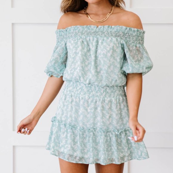 Geegee Dresses Geegee Floral Frenzy Full Size Run Offshoulder Dress